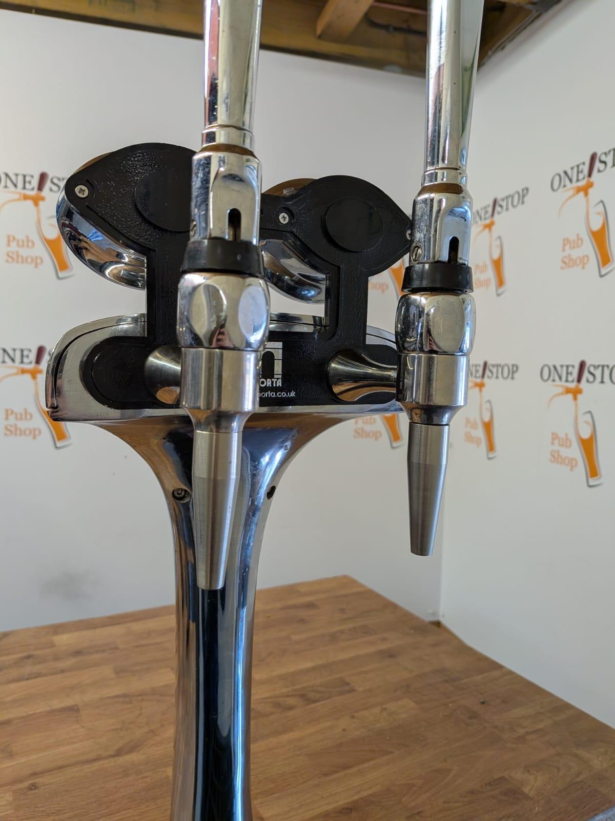 TWIN CHROME COBRA BEER PUMP 2 TAP COUNTERMOUNT DISPENSE FONT