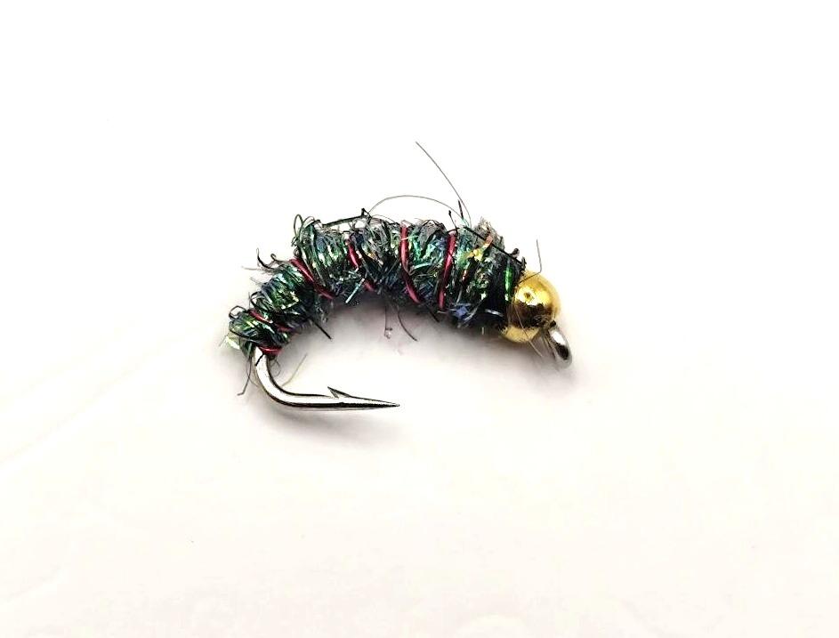 Black Glister Bug Trout Nymph Flies Fly Fishing Size 10 12 Pack of 3 Flies