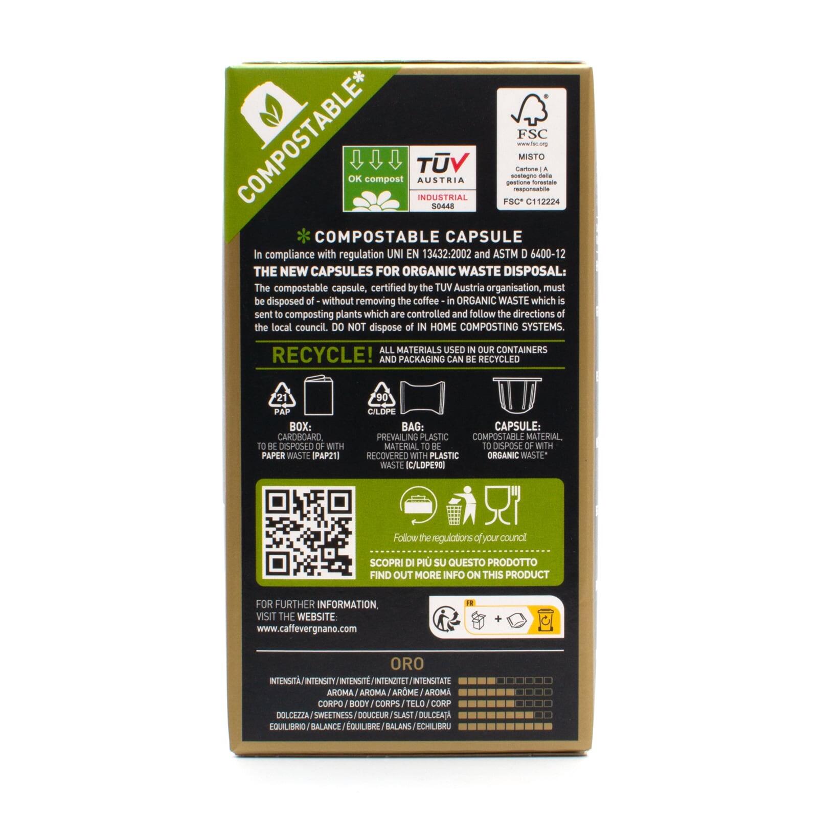 Caff√® Vergnano 1882 Oro 10 Capsules NESPRESSO Compatible - Compostable