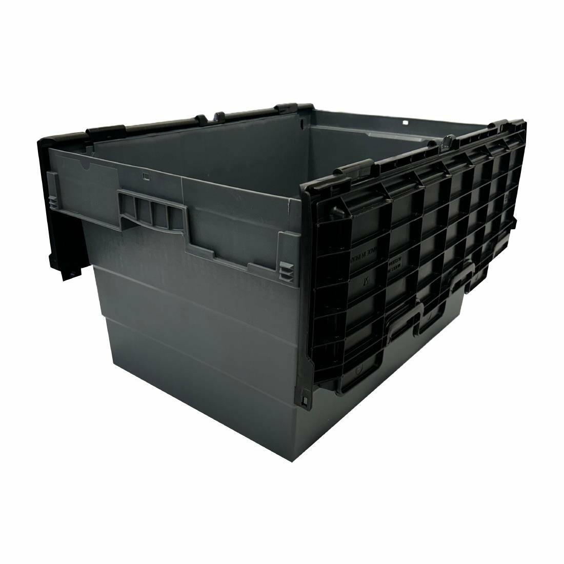 Vogue Plastic Transport Storage Crate with Attached Lid 600x400x320mm ...