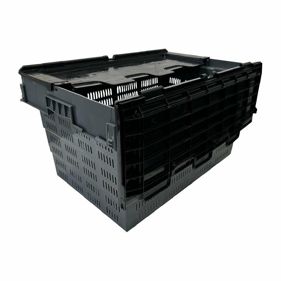 Vogue Perforated Plastic Transport Storage Crate with Attached Lid ...