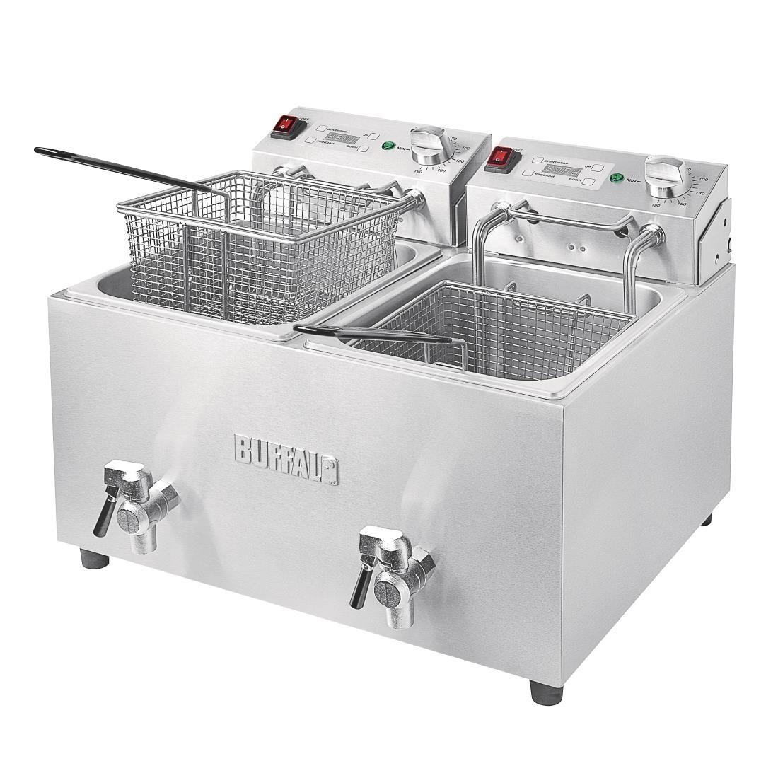 Buffalo Twin Tank Twin Basket 2x8Ltr Countertop Fryer with Timers 2x6kW