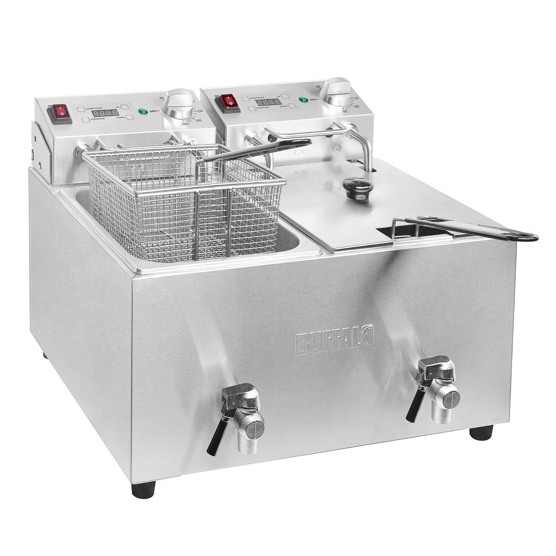 Buffalo Twin Tank Twin Basket 2x8Ltr Countertop Fryer with Timers 2x6kW