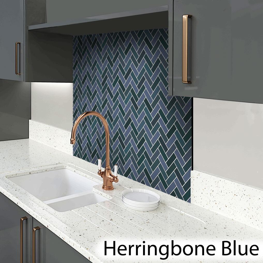 Herringbone Blue Kitchen Splashback