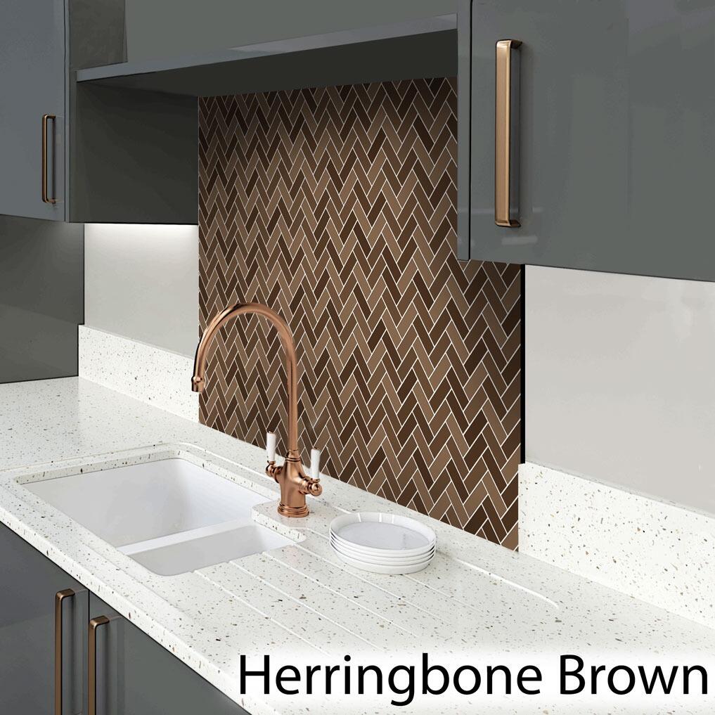 Herringbone Brown Kitchen Splashback