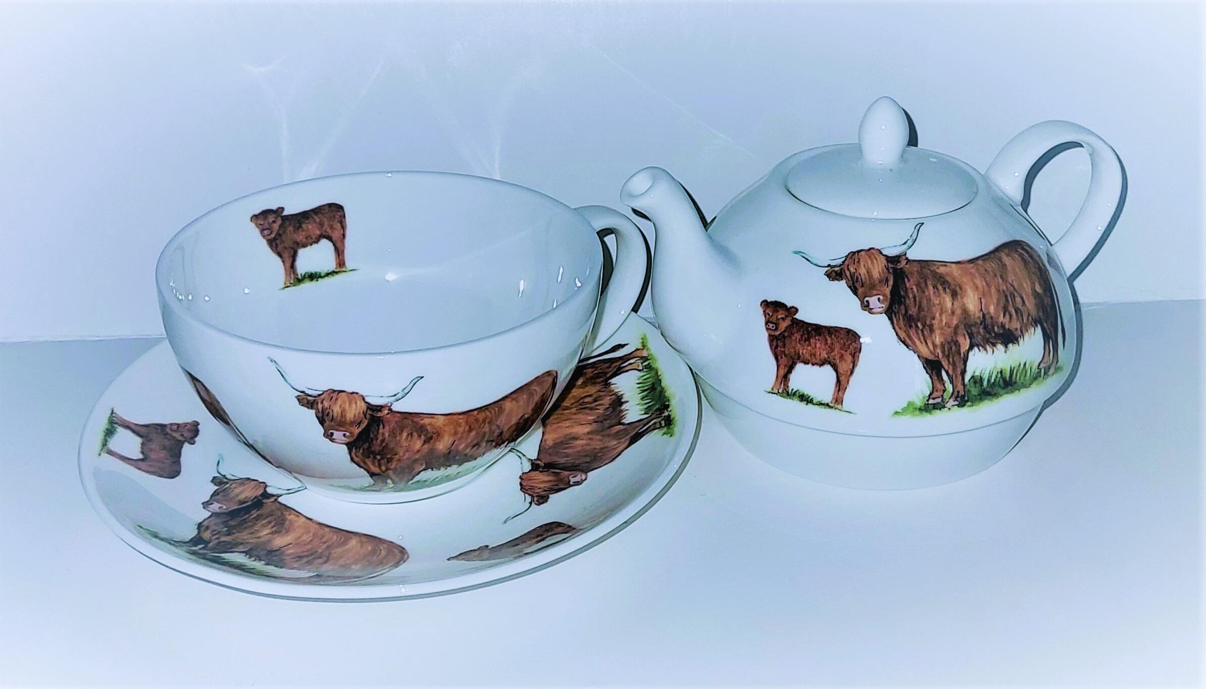 Highland cow Tea for One Set