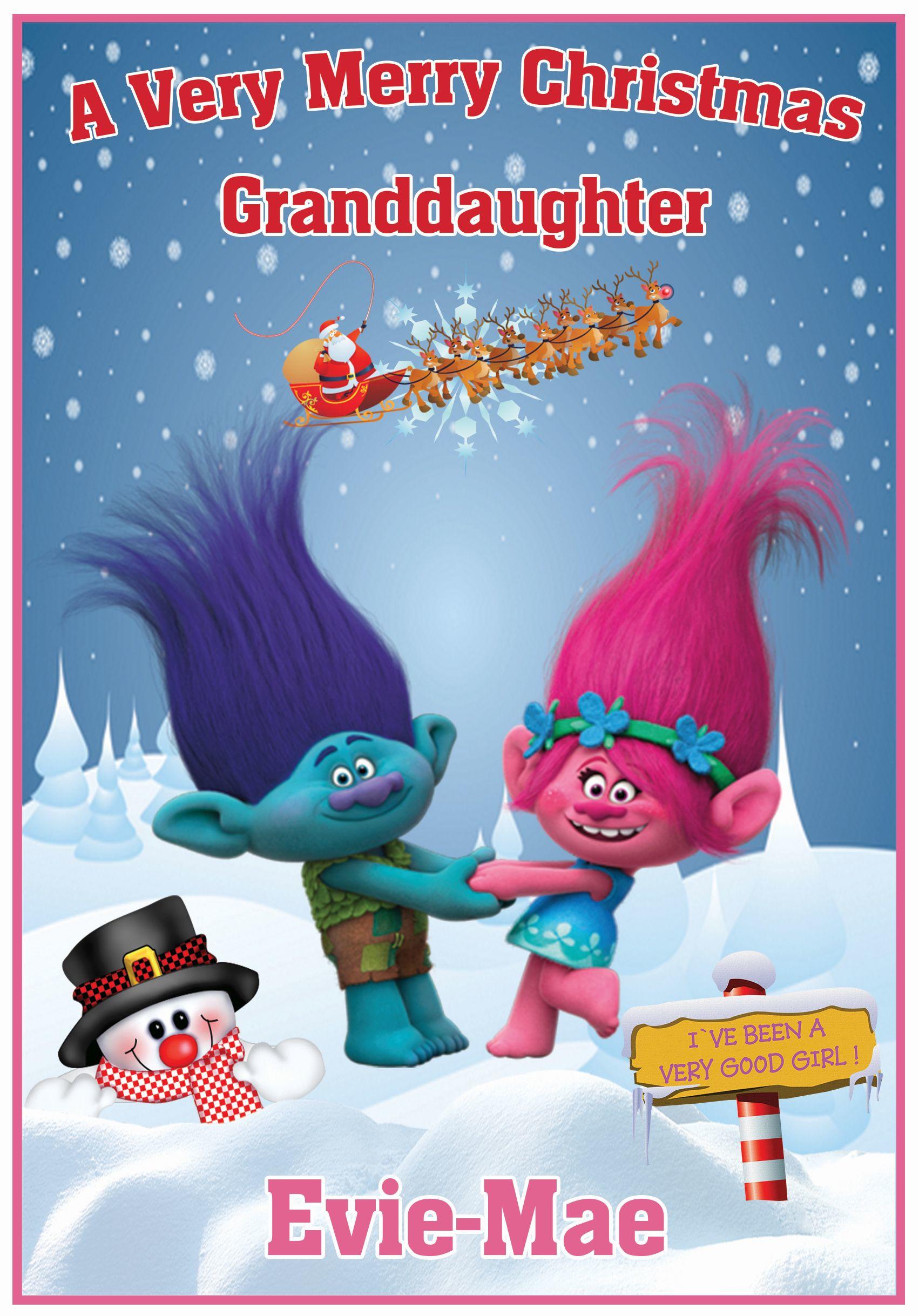 Personalised Trolls Christmas Card For Girl