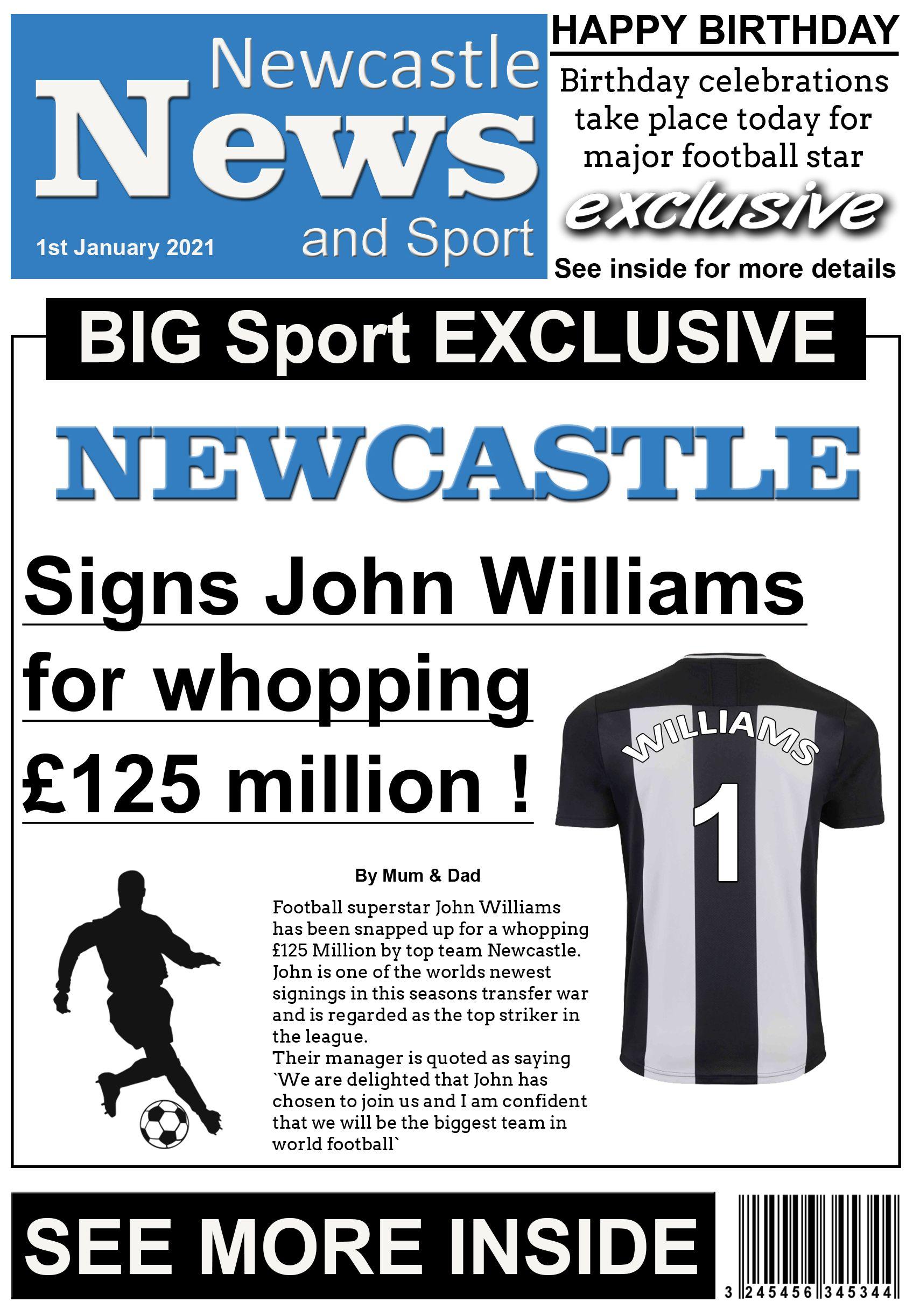 Personalised Newcastle Newspaper Theme Birthday Card