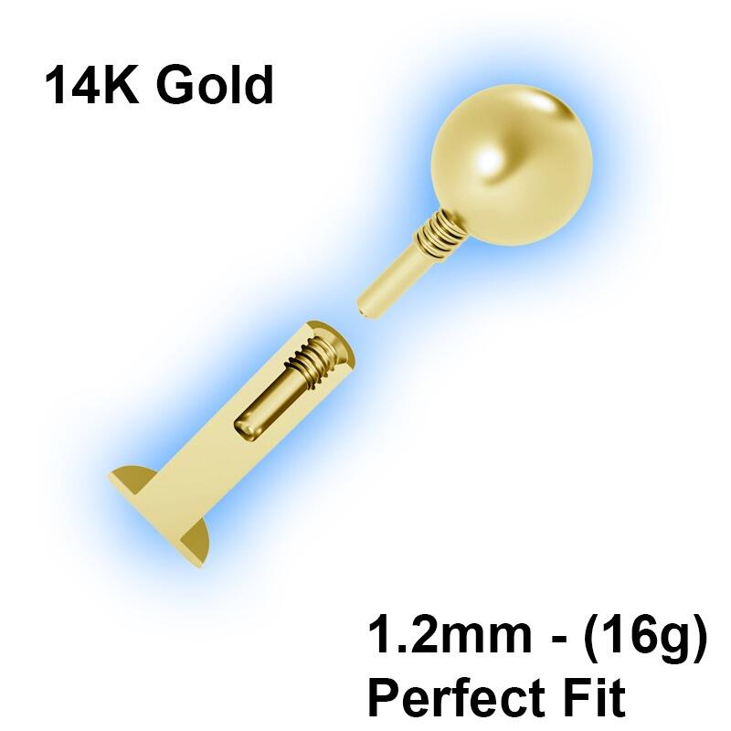 14K Gold 1.2mm (16g) Perfect Fit Internally Threaded Labret Post