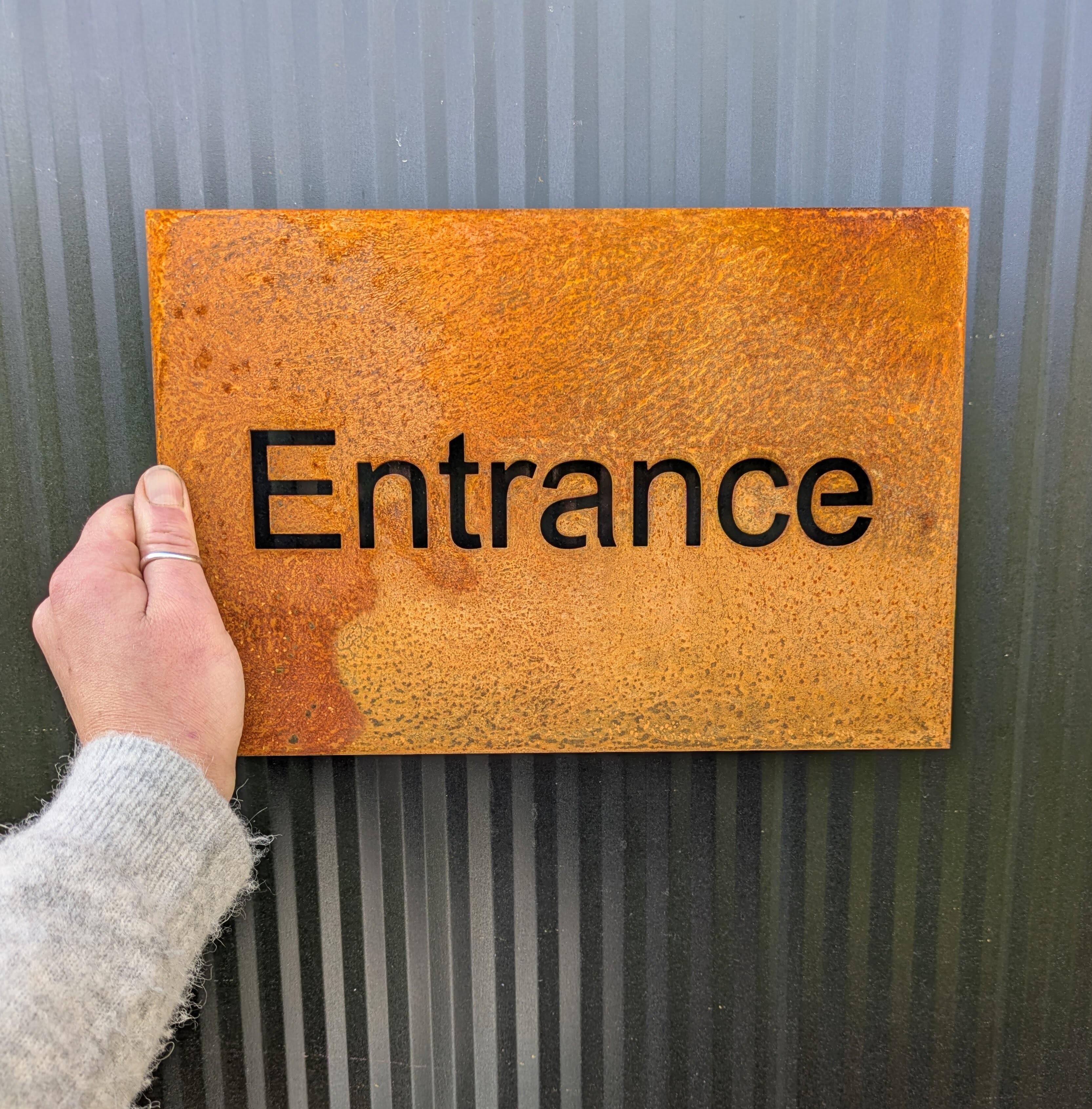 Rustic Corten Steel Rectangle Entry & Exit Signs - A4 Size 210mm x ...