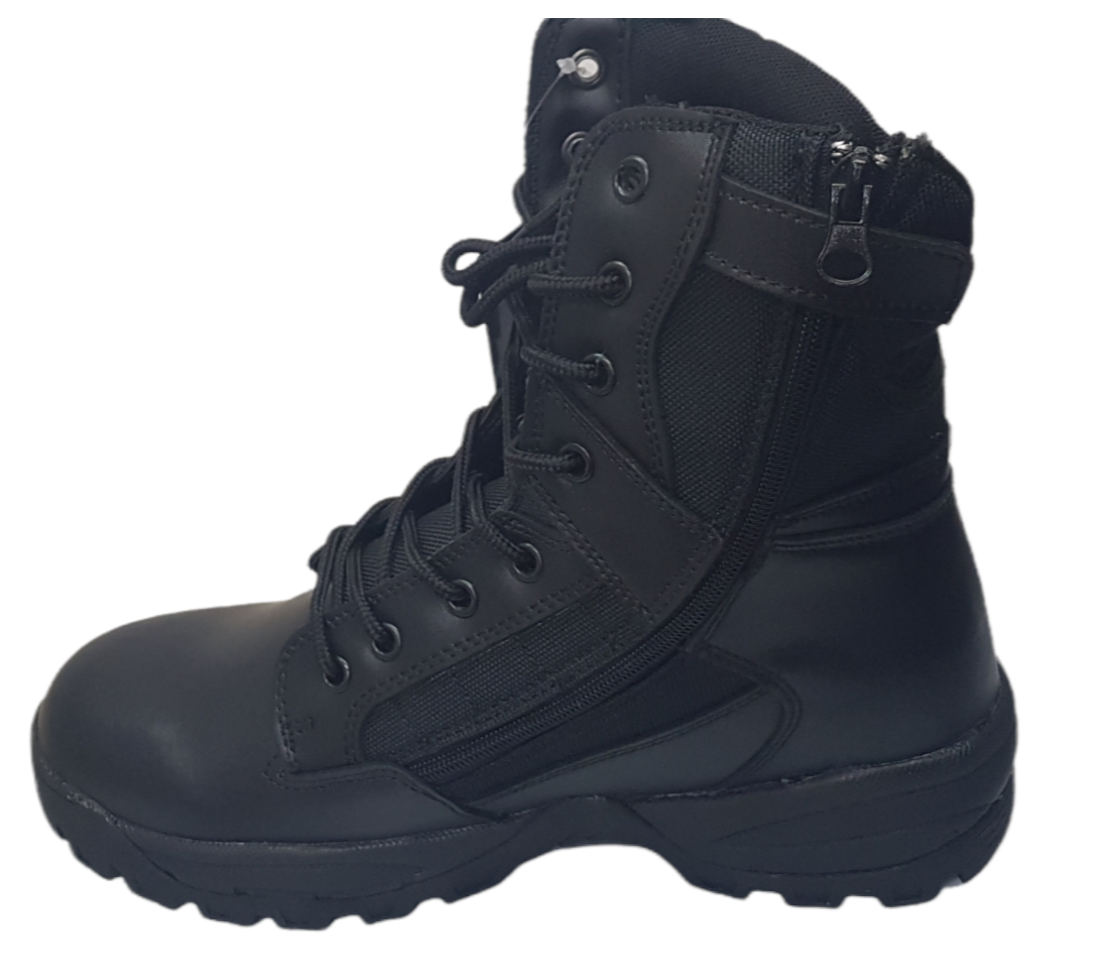 Black Patrol Boots Side Zip Leather Combat Army Tactical Cadet Security ...