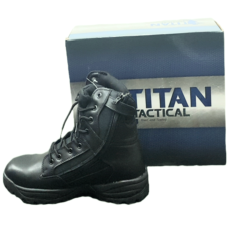 Black Patrol Boots Side Zip Leather Combat Army Tactical Cadet Security ...