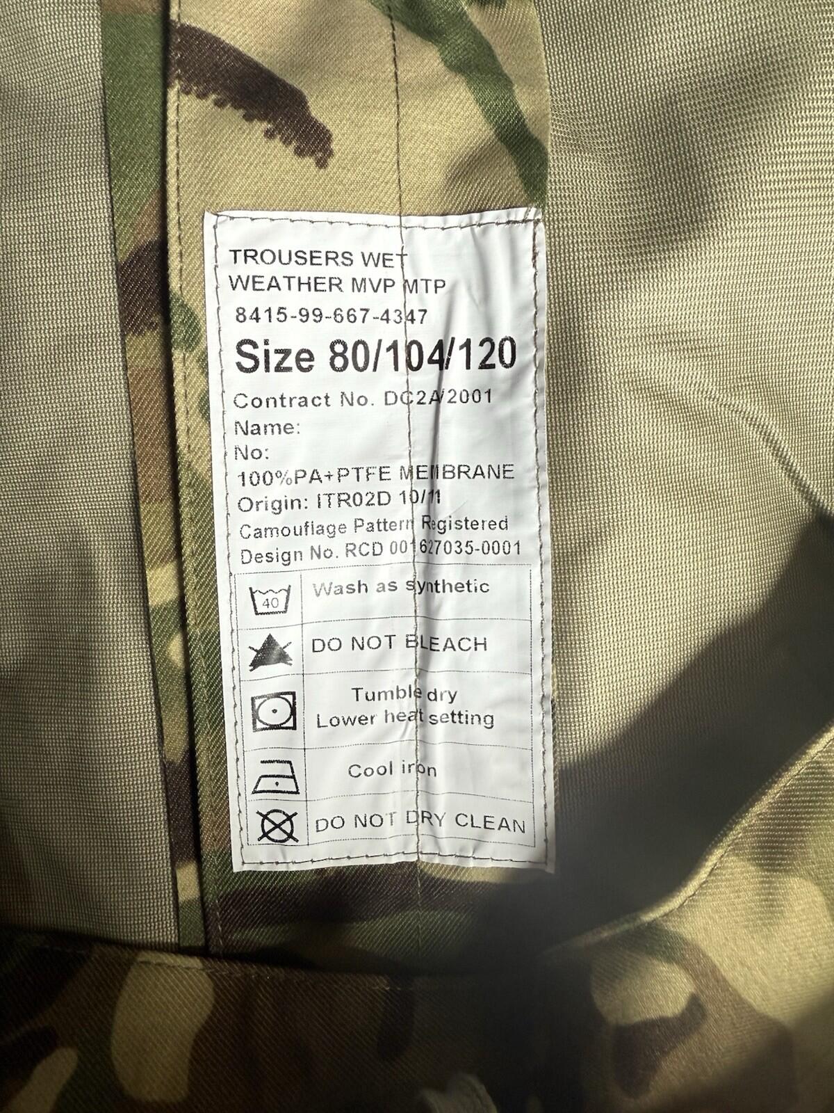 British Army Issue Trousers Wet Weather MTP MVP Goretex