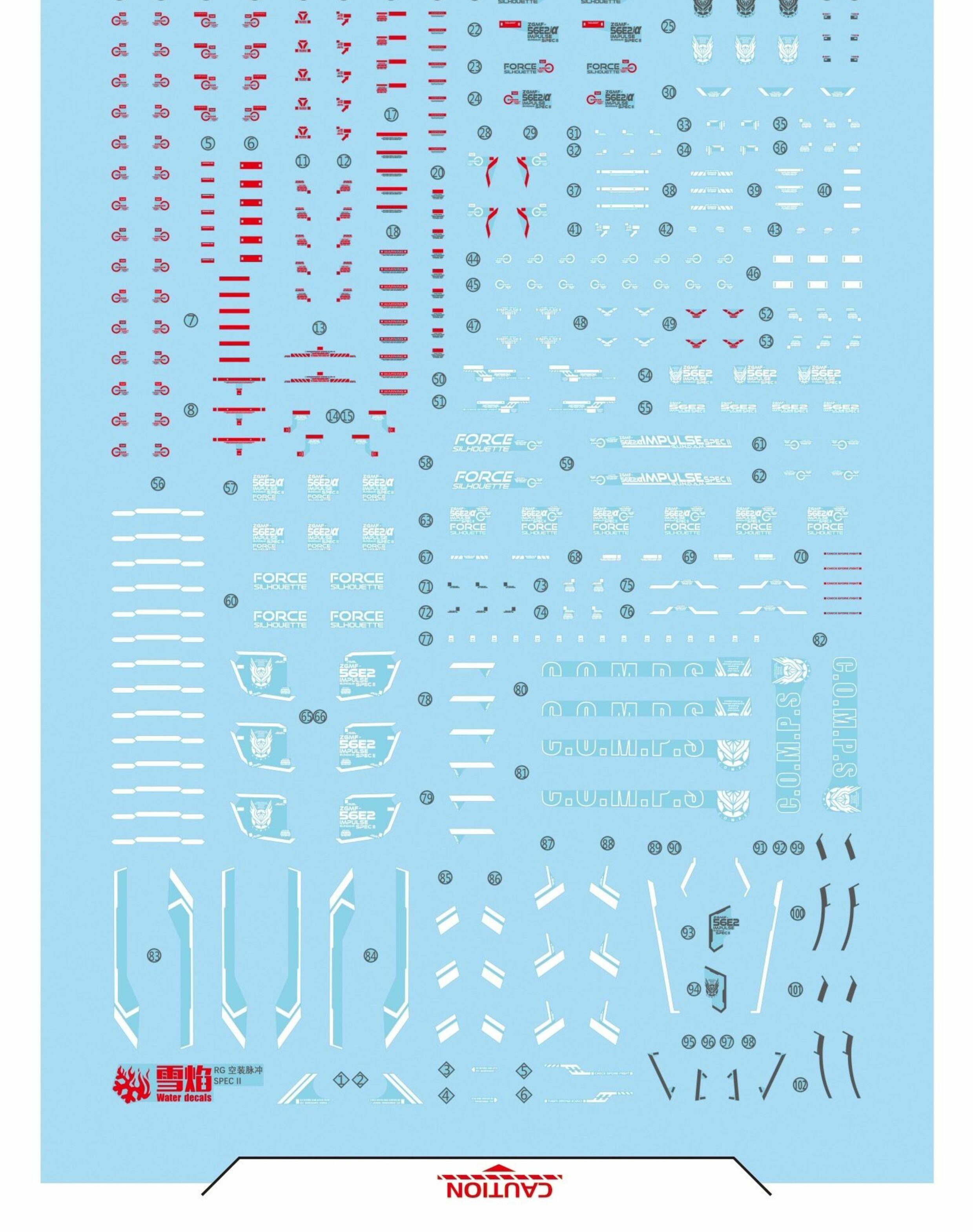 Snow Flame Water Decal - RG 1/144 Force Impulse Gundam Spec II