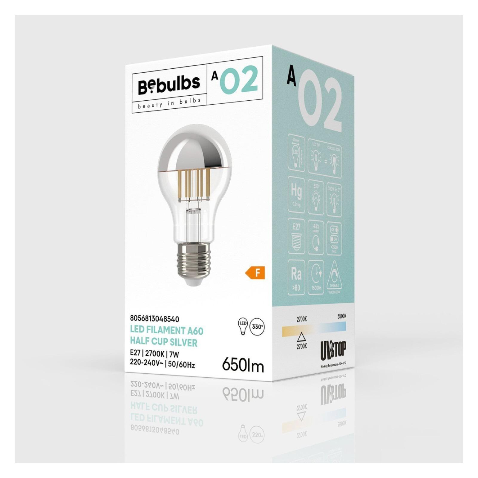 A02 LED Silver Half-Sphere Dimmable Drop Bulb, A60 7W 650LM E27 2700K