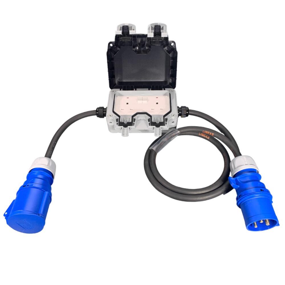 32AMP PLUG TO 13AMP 2 GANG WEATHERPROOF SOCKET WITH 32AMP SOCKET