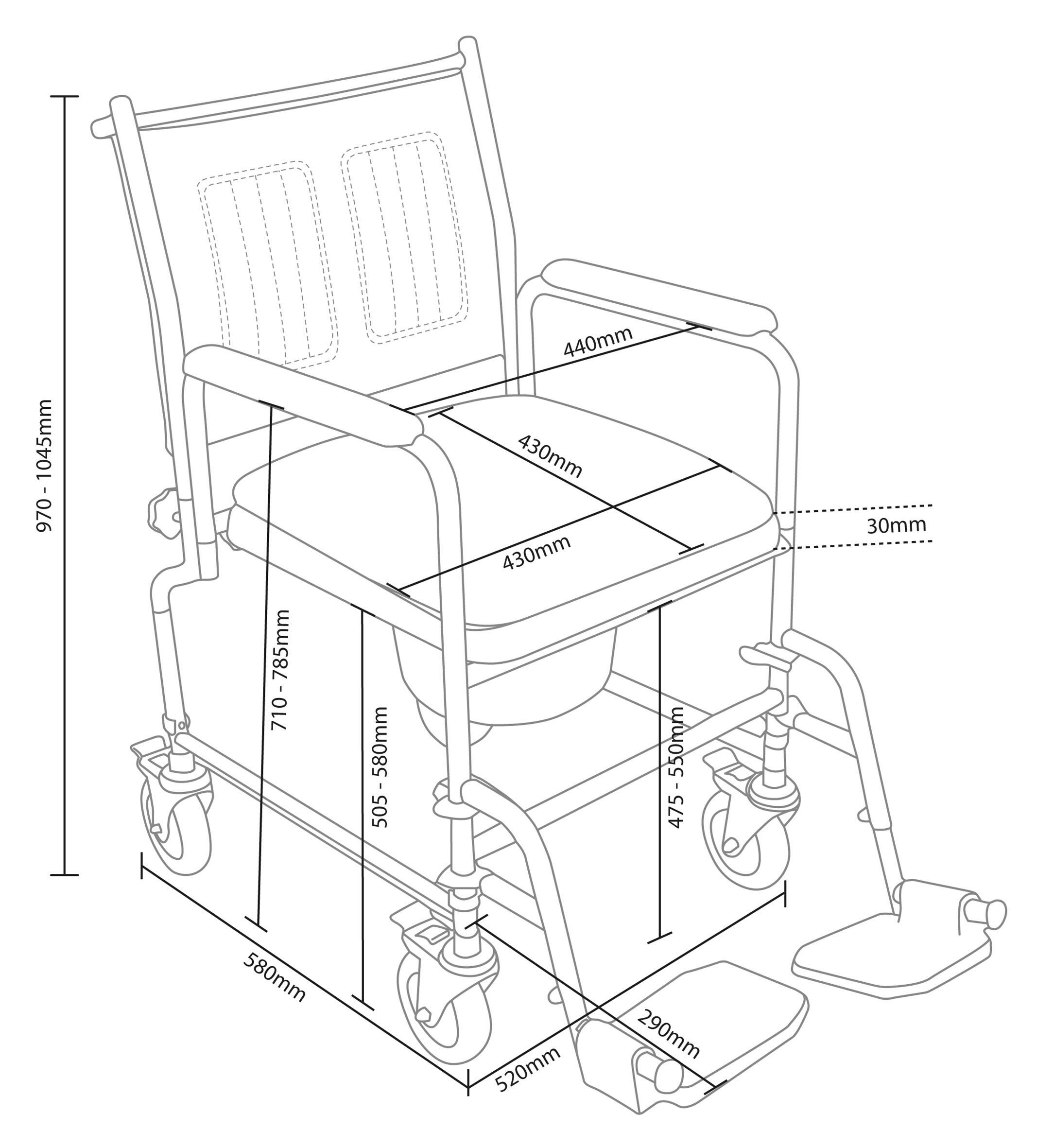 Height Adjustable Mobile Commode | Bathing Aids | Care Home Medical