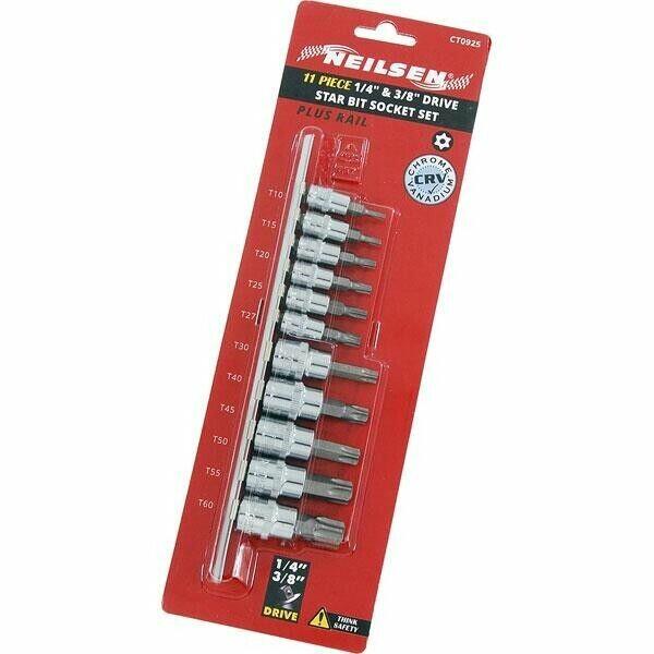 TORX STAR Socket Bit Set 1/4" Drive 11pc T10-t60