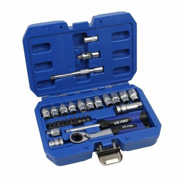 29pc Metric Go Thru Socket Set Ratchet With Accessories US PRO 7558