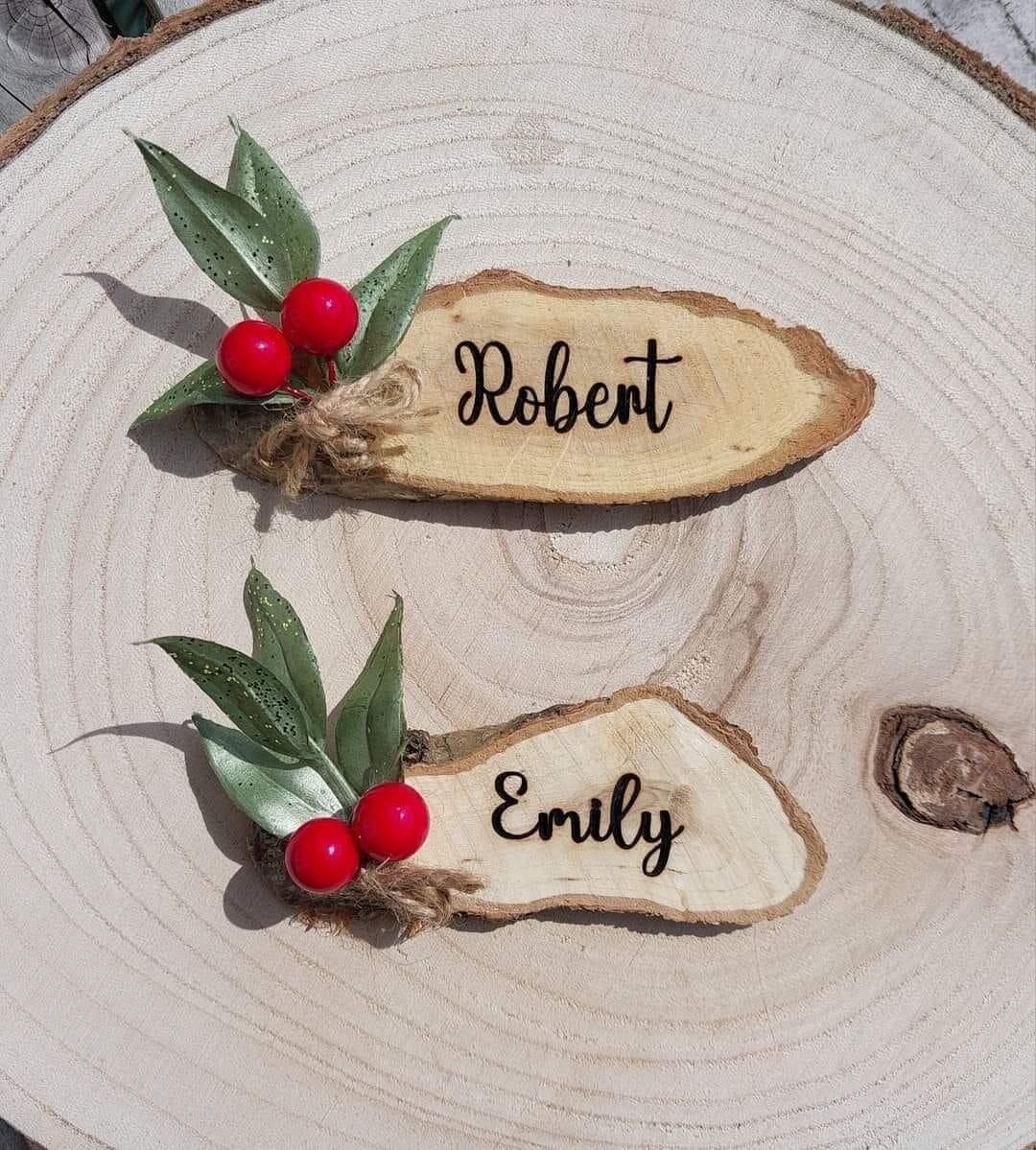 Personalised Festive Natural Wood Slice Name Places, Christmas Day ...