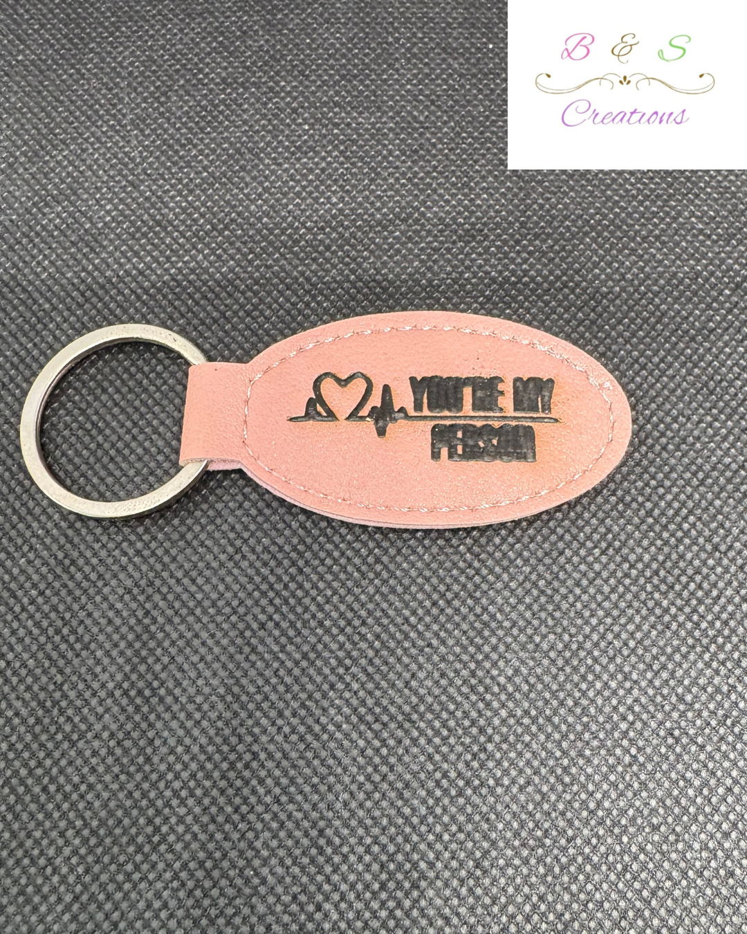 Laser engraved leather keyring