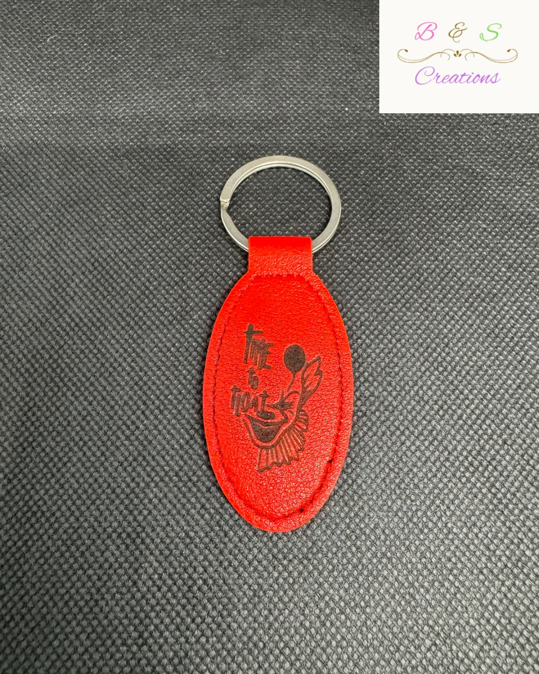 Laser engraved leather keyring