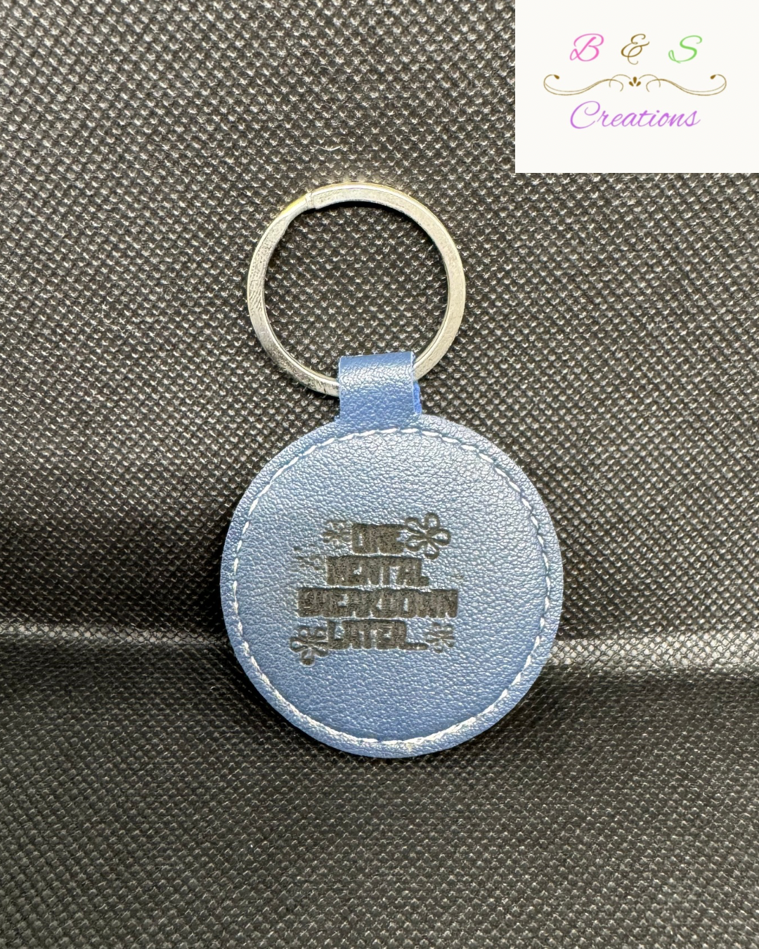 Laser engraved leather keyring