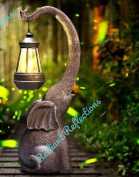 Whimsical Solar-Powered Elephant Statue – Resin Outdoor Figurine with ...