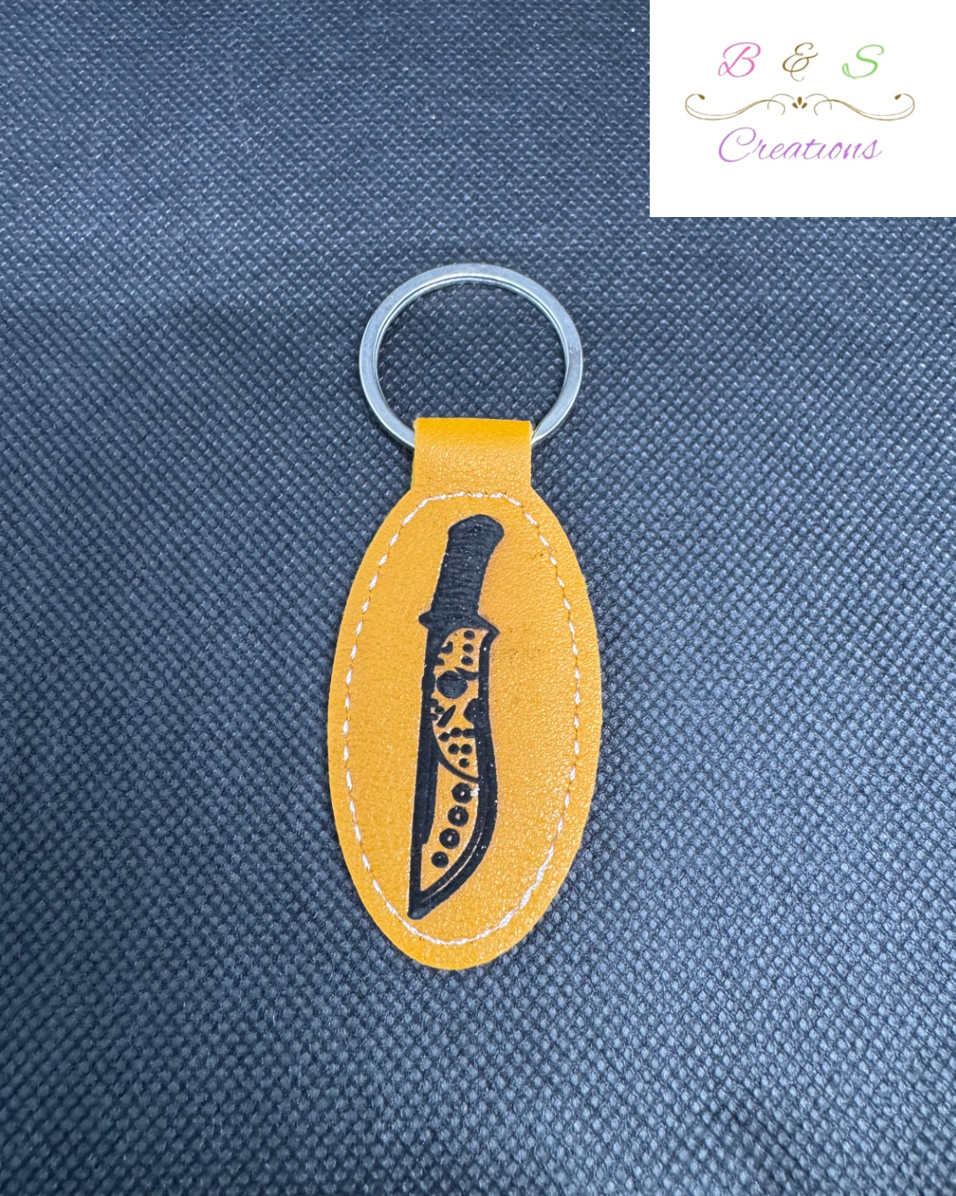 Laser engraved leather keyring