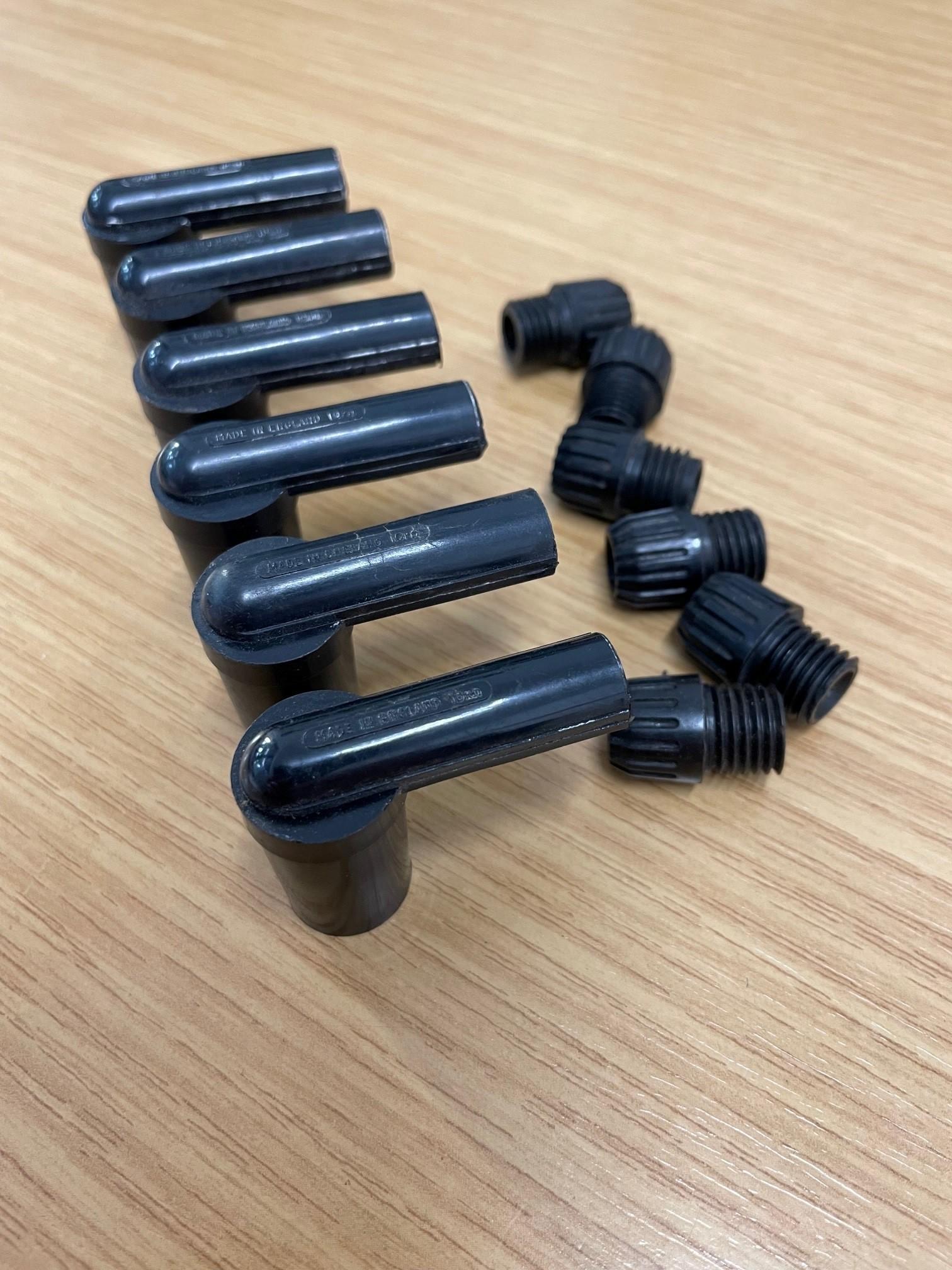 VERY RARE ORIGINAL SET OF 6 "MADE IN ENGLAND" SPARK PLUG CAPS