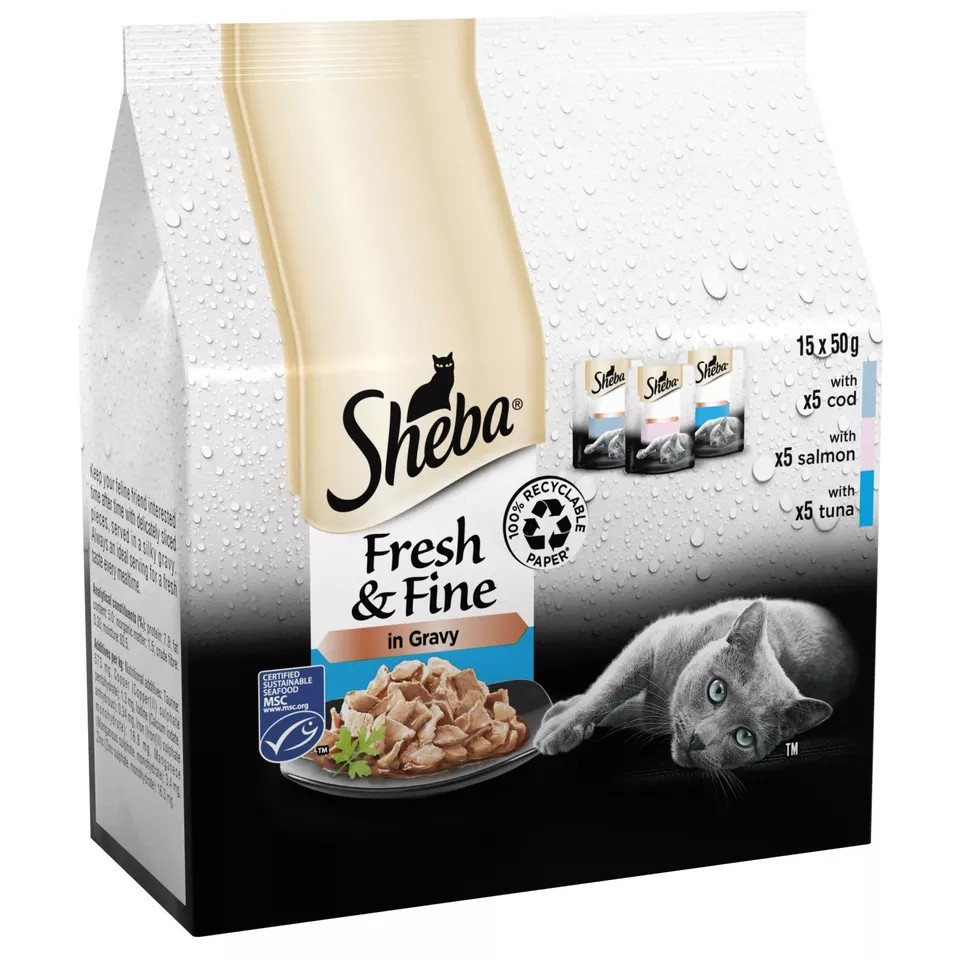 Sheba Fresh & Fine Wet Cat Food Pouches Poultry in Gravy 15x 50g