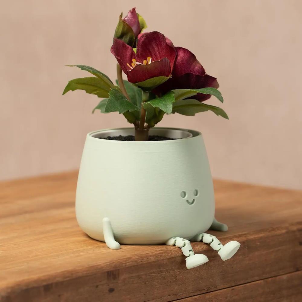 Small Sage Green Happy Plant Pot with Legs | Albert & Moo