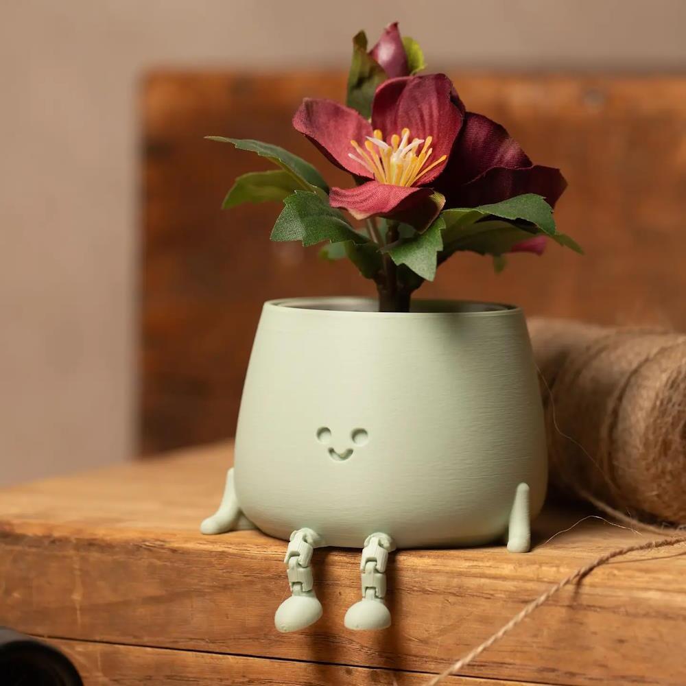 Small Sage Green Happy Plant Pot with Legs | Albert & Moo