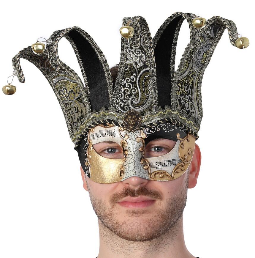 Venetian Jester Eye Mask Black Gold Cream