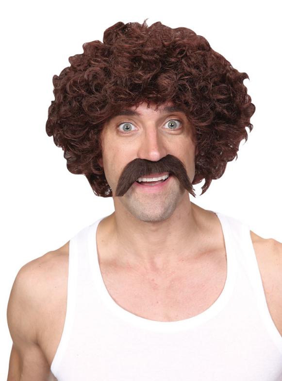 80s Funny Athlete Wig & Tash Brown