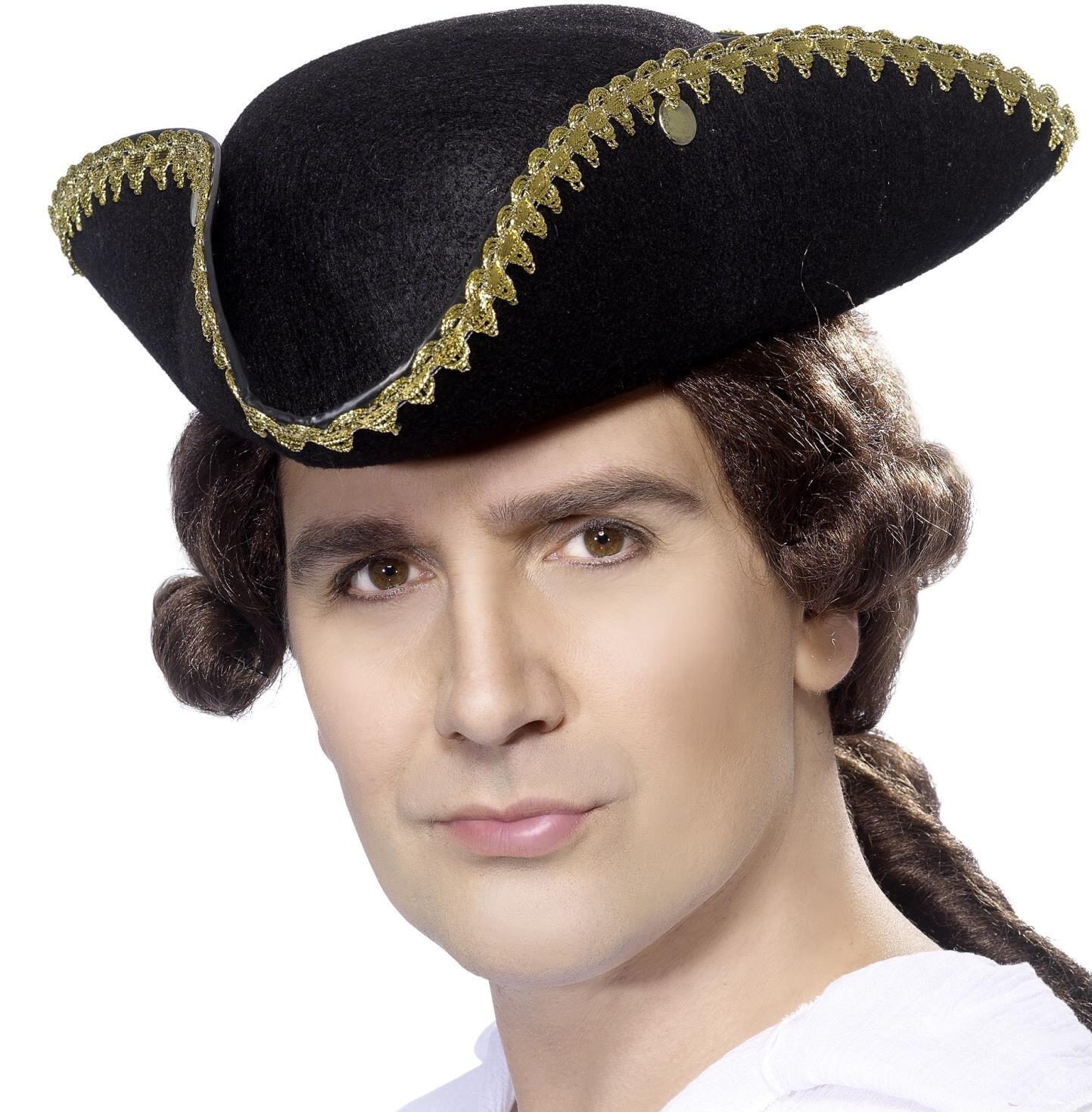 Dick Turpin Tricorn Hat with Gold Trim