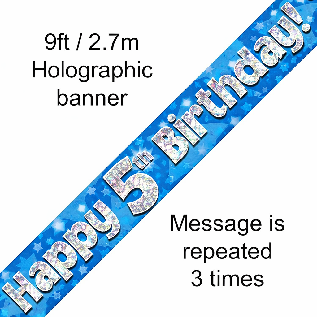 Blue 5th Birthday Holographic Banner