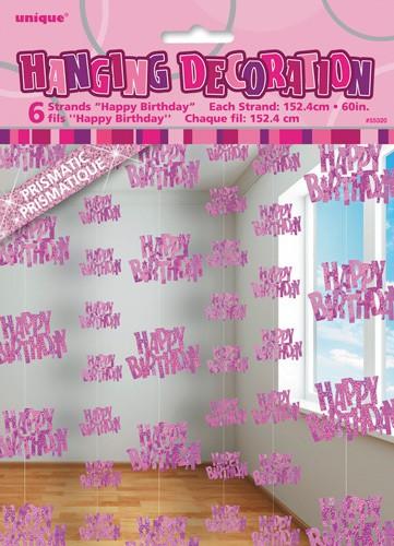 Pink Happy Birthday Hanging String Decorations