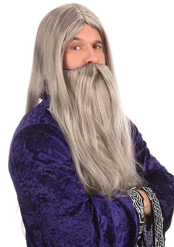 Wizard Wig & Beard Set Grey