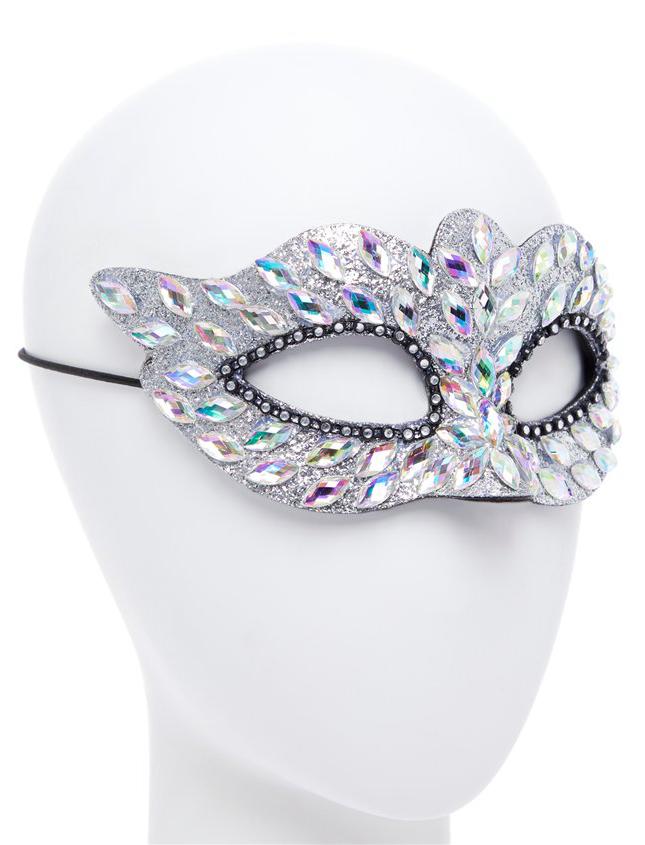 Silver Masquerade Eye Mask with Gems & Rhinestones