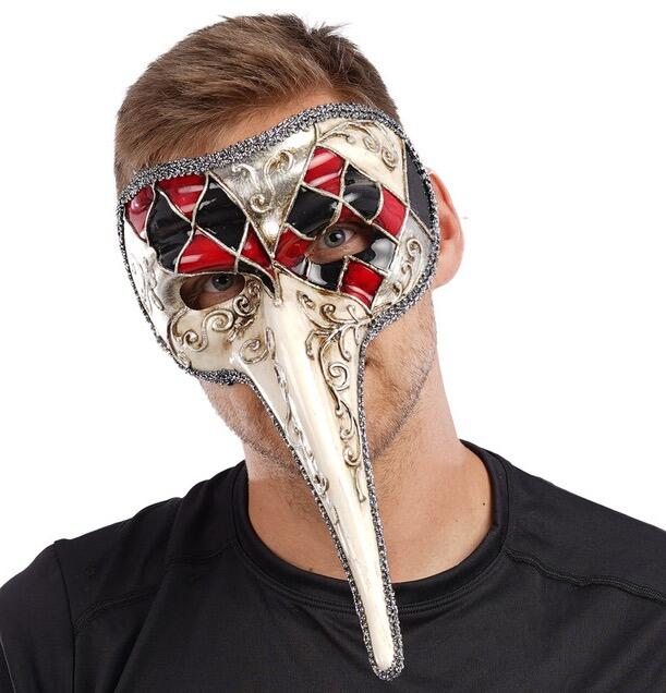 Venetian Plague Doctor Eye Mask Black Red Cream