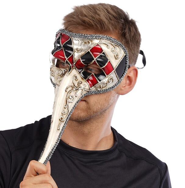 Venetian Plague Doctor Eye Mask Black Red Cream