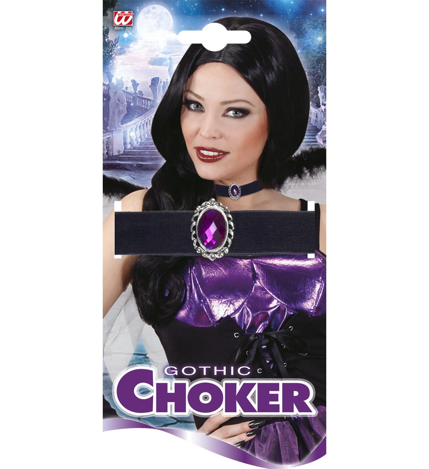 Black Velvet Choker With Purple Stone