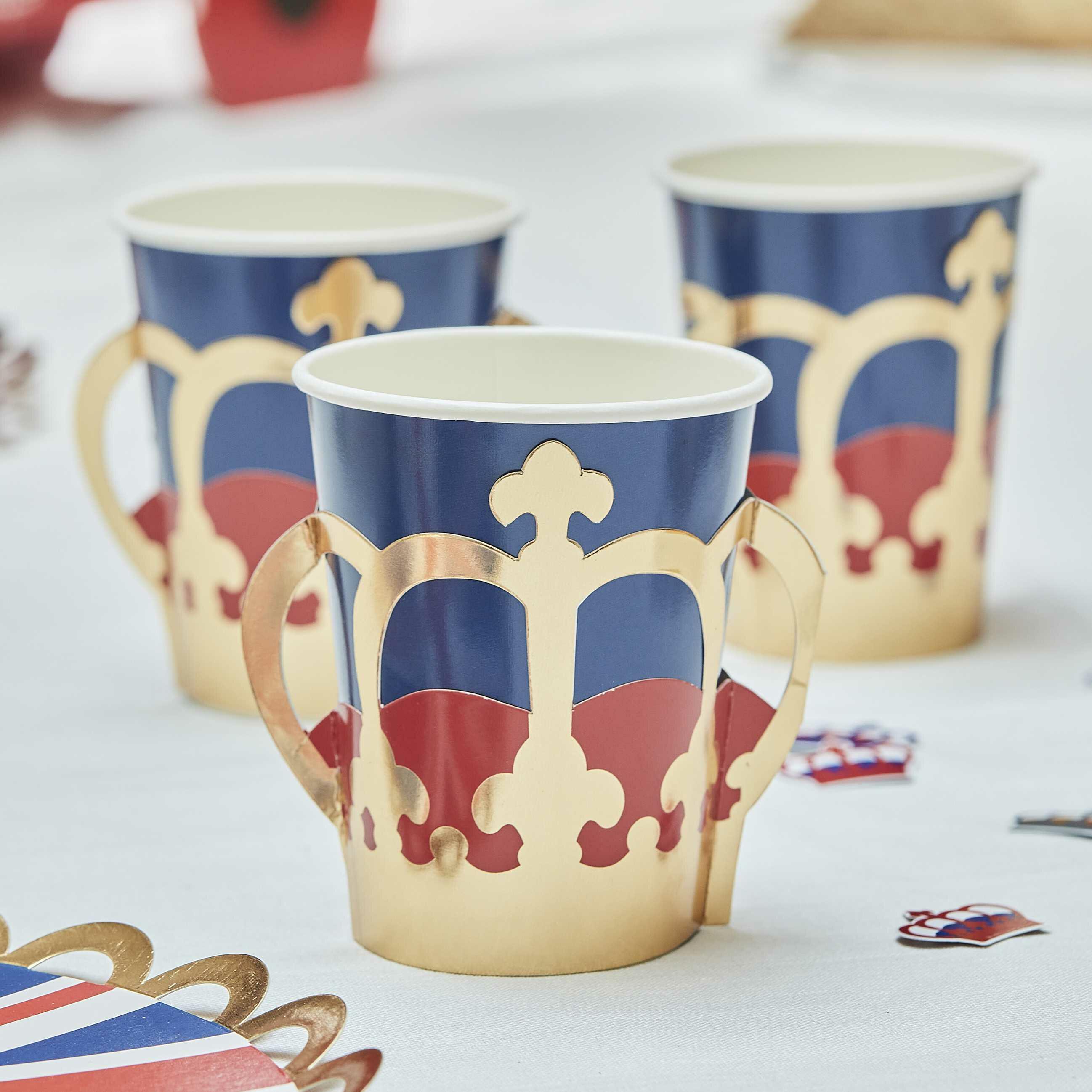 Union Jack Paper Cups with Pop Out Crown