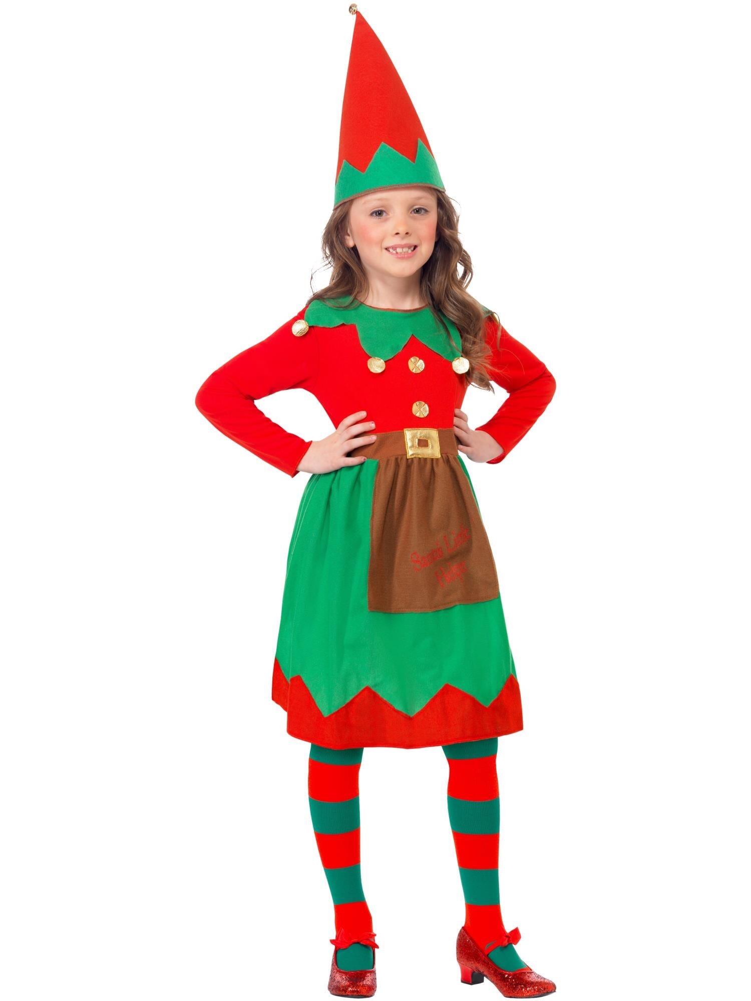 Kids Santas Little Helper Elf Costume, Red & Green