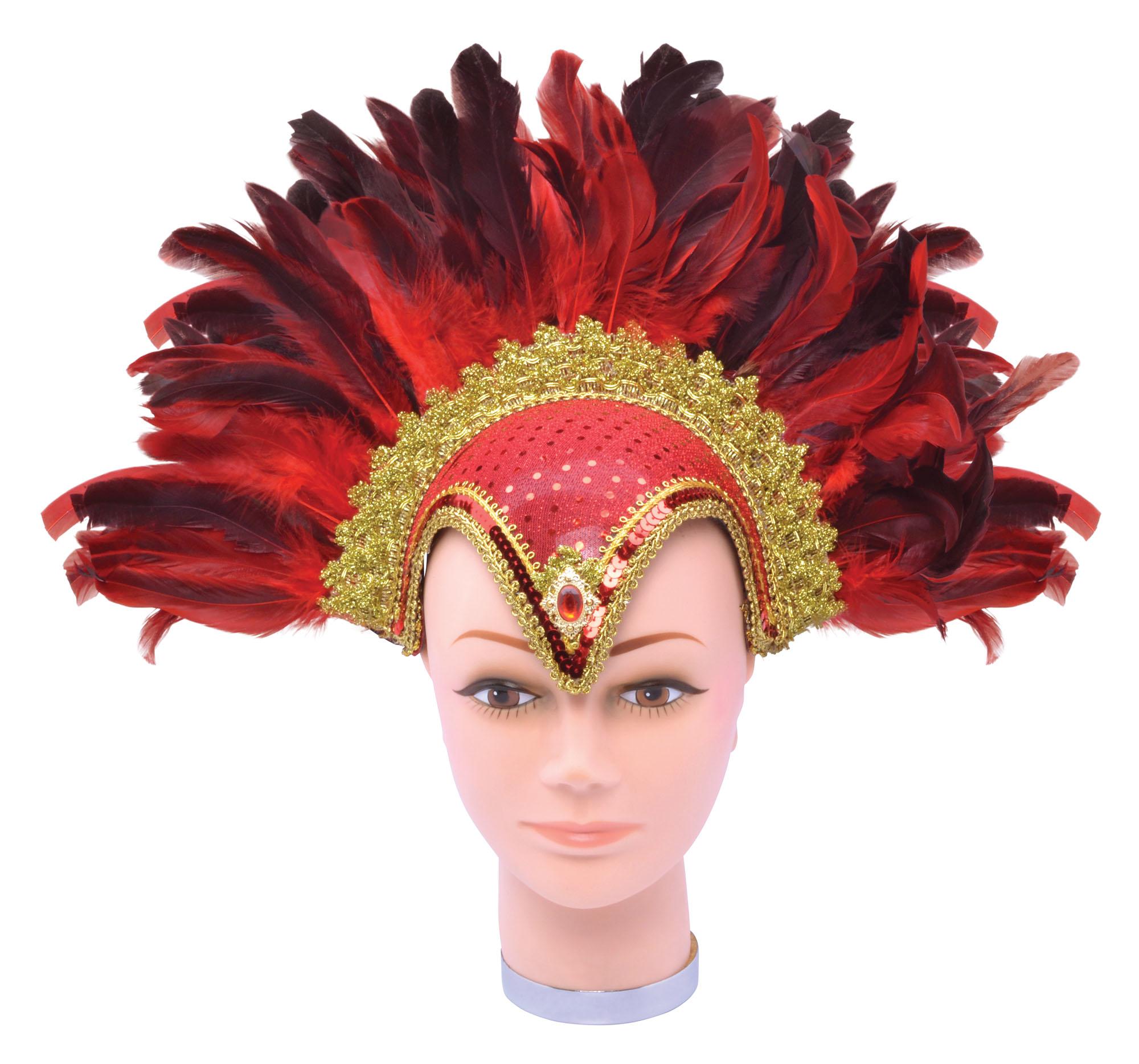 Feather Headdress Sequin Red & Gold