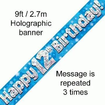 Blue 12th Birthday Holographic Banner