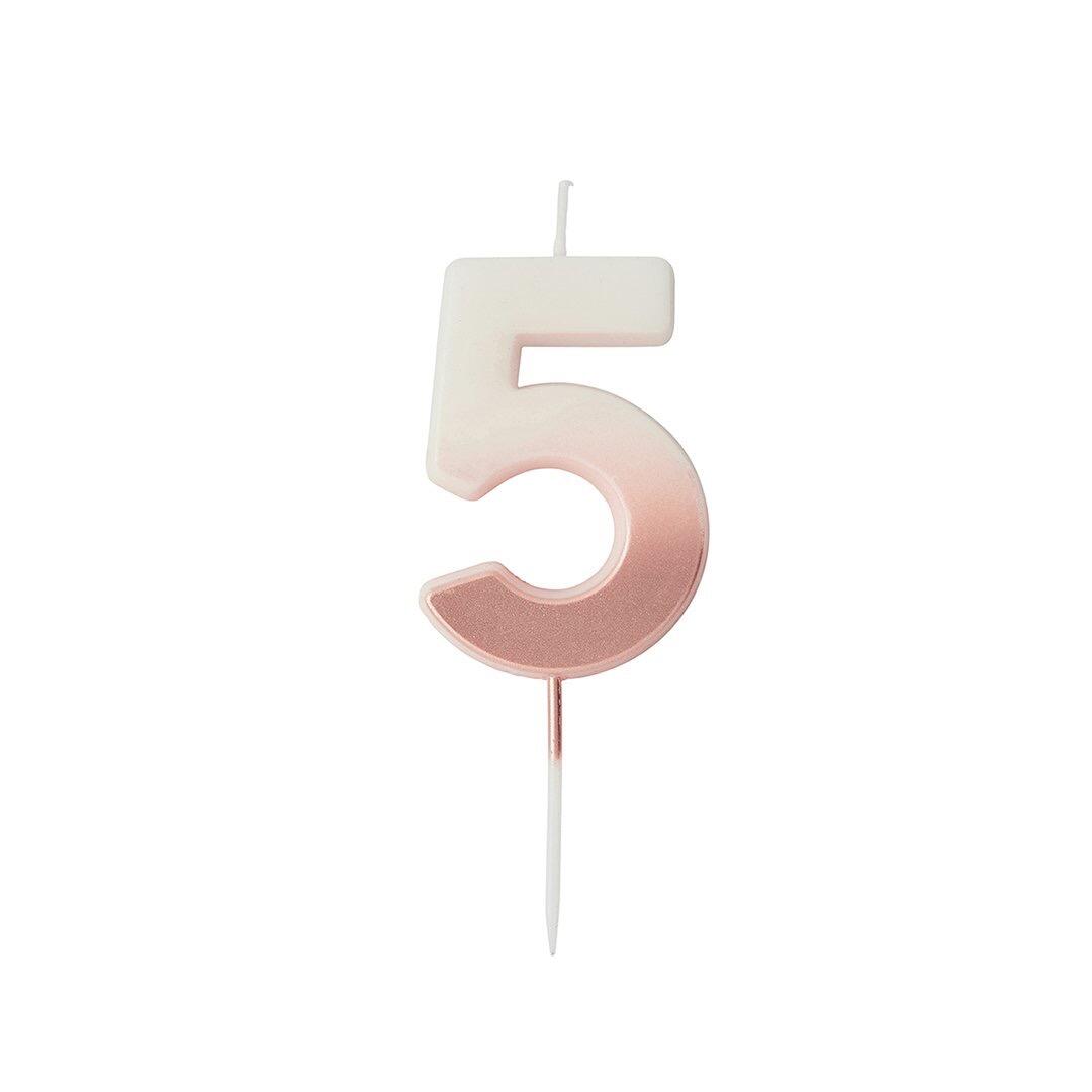 Rose Gold Ombre Number 5 Candle