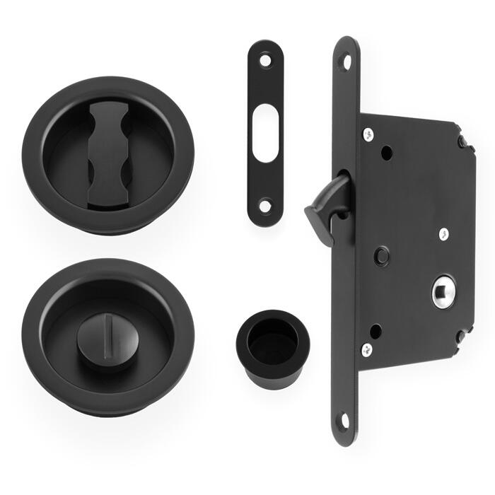 Sliding Door Lock Set With Round Roses - 70mm Case Width