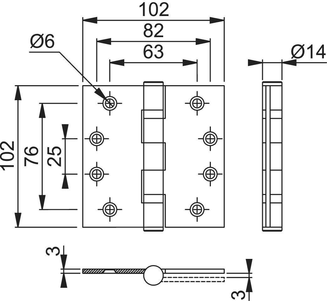 Butt Hinge, 102 X 102 X 3 Mm, Ball Bearing, Grade 13, Stainless Steel ...